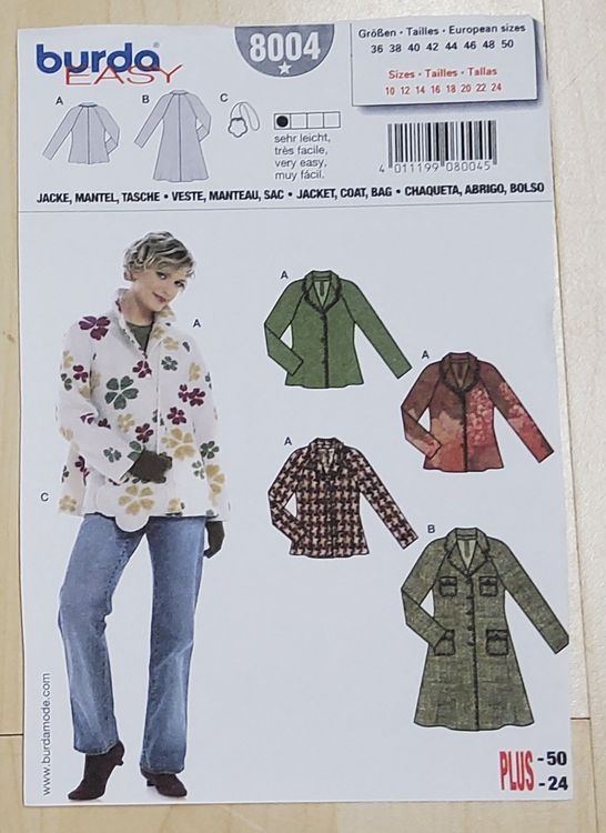 Mantel / Jacke: Schnittmuster Burda Easy 8004 (Neu (gemäss Beschreibung ...