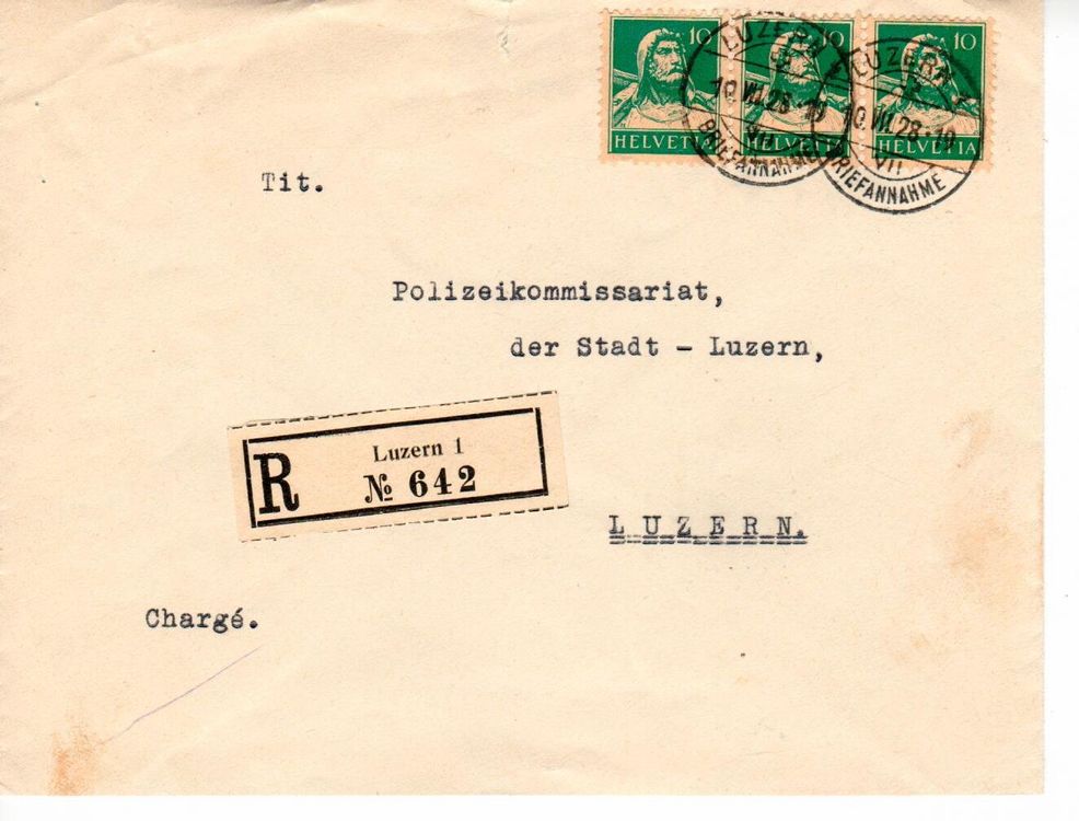 R-Brief Luzern - Rückseite mit Vignette Turnfest LU 1928 (Gebraucht) in Wolhusen für CHF 12 ...