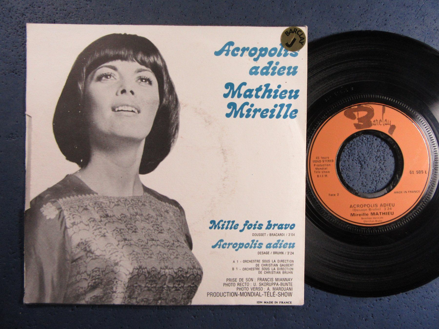 MIREILLE MATHIEU "MILLE FOIS BRAVO""ACROPOLIS ADIEU" 45T 7" (Gebraucht ...