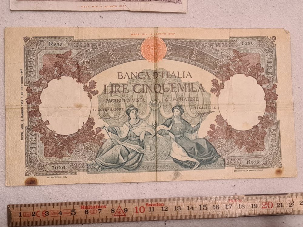 5000 Lire 1947, grosse Note, Banknoten, Geld, Schein ab 1.- (Gebraucht ...