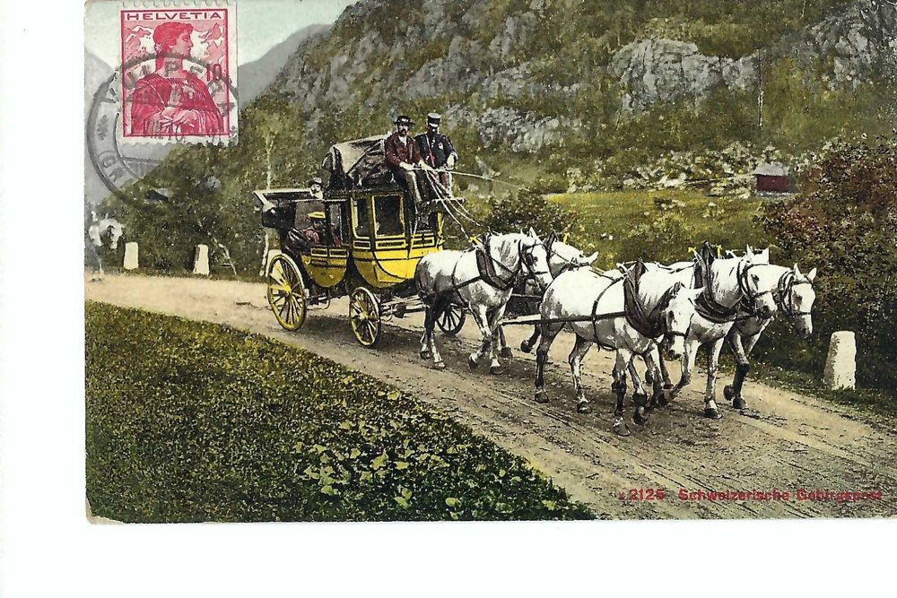 SCHWEIZERISCHE GEBIRGSPOST Postkutsche 5 Pferde 1910 (Gebraucht) in Thun für CHF 8.8 – mit ...