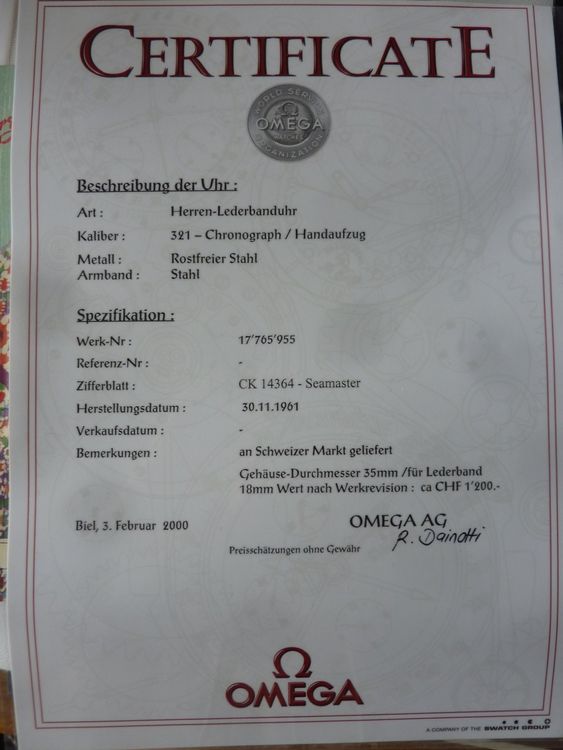 OMEGA SEAMASTER 1961 STAHL REVISION MIT CERTIFICATE VON 2000 (Gebraucht ...