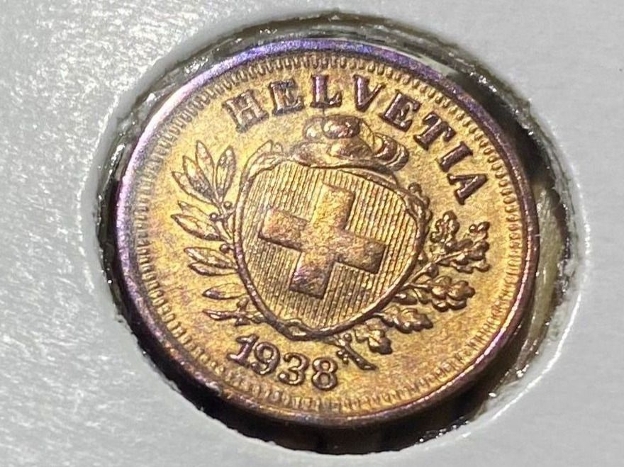 Schweiz 1 Rappen 1938 unz + Golden / Perlmutt Patina ++ (Neu (gemäss Beschreibung)) in Speicher ...