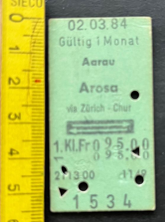 Billett Aarau Arosa Via Zürich - Chur/ 1984 1. Klasse (Gebraucht) in Wabern für CHF 1.8 – mit ...