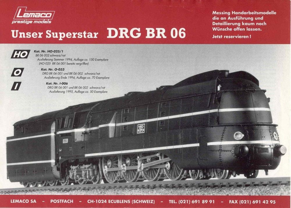 Lemaco H0 - Lok mit Tender BR 06 der DRG Art.-Nr. H0-025 (Neu und ...