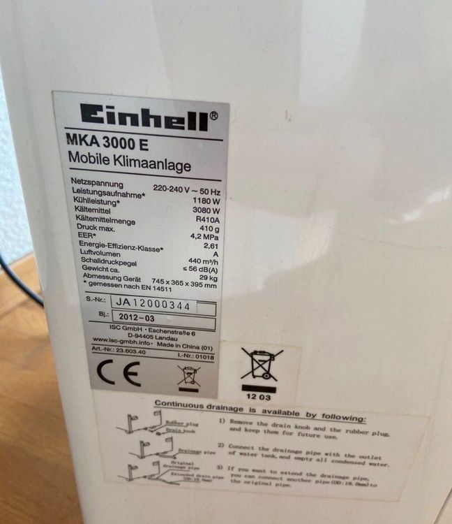 mobiles Klimagerät Einhell MKA 3000 E (Gebraucht) in Hinwil für CHF 94 – nur Abholung auf ...