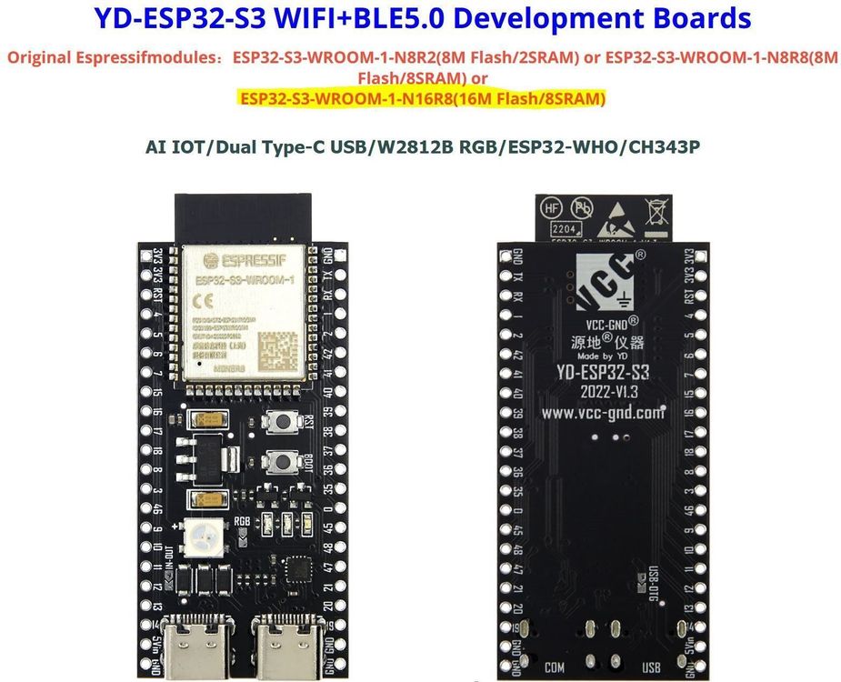 ESP32-S3 Development Board DevkitC-1, 16MB Flash + 8MB PSRAM (Neu und ...