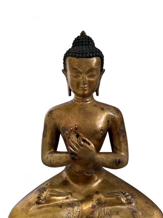 Bronze Buddha Statue vergoldet Dharmachakra Mudra Nepal 36cm (Gebraucht ...