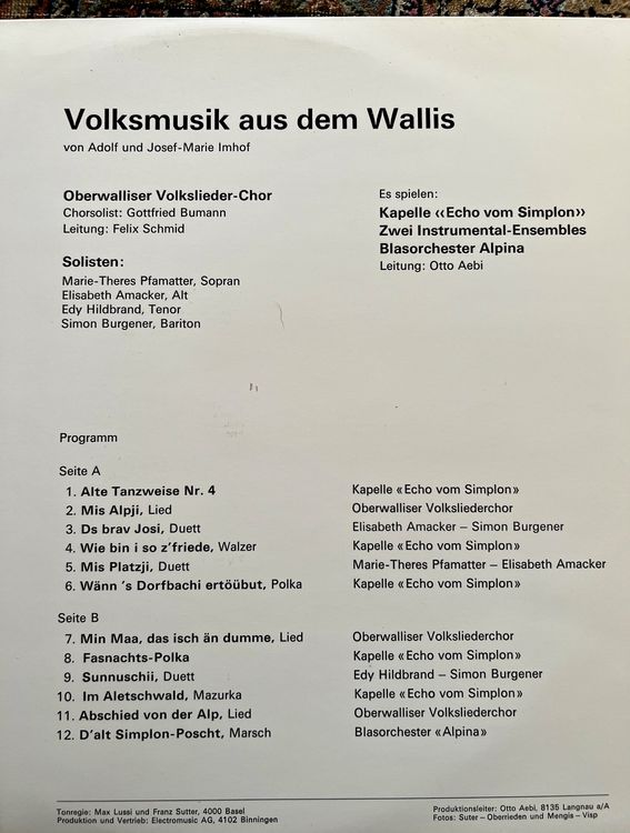 Adolf & Josef-Marie Imhof Aus Der Urheimat Der Walser 3 LP🛀 (Gebraucht ...