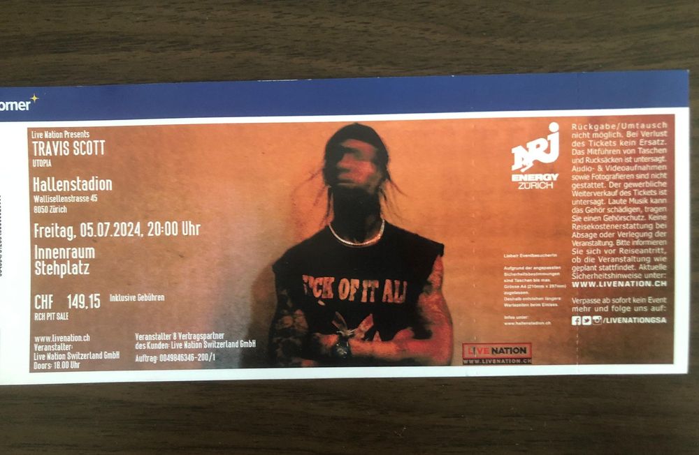 Travis Scott Hallenstadion Zürich - Innenraum Stehplatz | Kaufen auf Ricardo