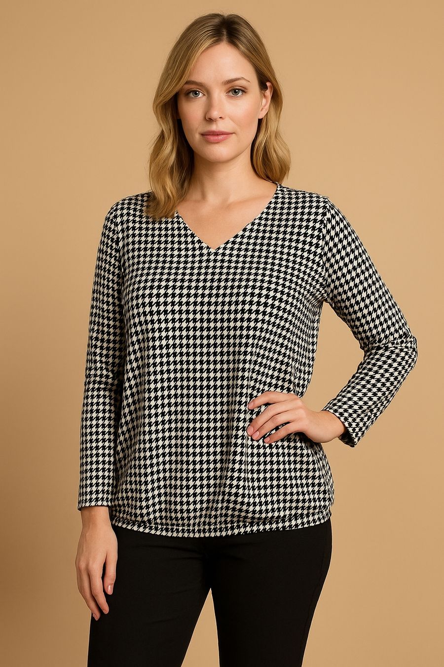 Langarmshirt Gr 40 42 L Hahnentritt Schwarz Weiss Office 🎁 (Gebraucht ...