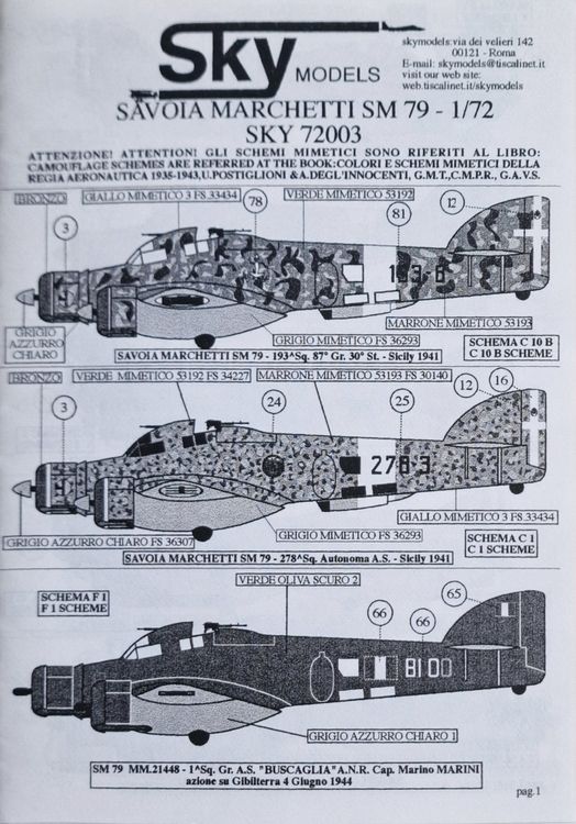 Original SKY Models Decal Set Aviatik Savoia Marchetti 1/72 (Gebraucht ...