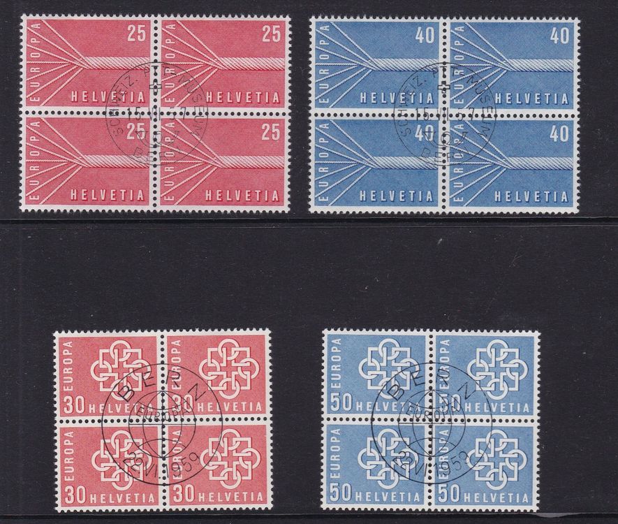 12 Stk. CH Viererblocks Europamarken, ab 1957, ET | Kaufen auf Ricardo