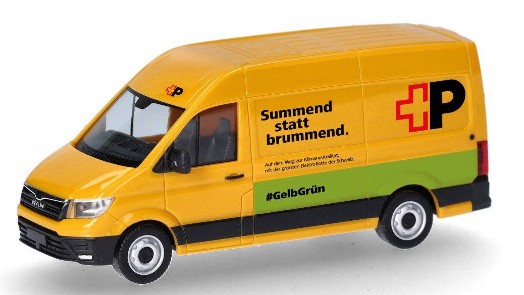 Herpa 098571 1:87 MAN eTGE Kasten Hochdach Schweiz. Post (Neu und ...