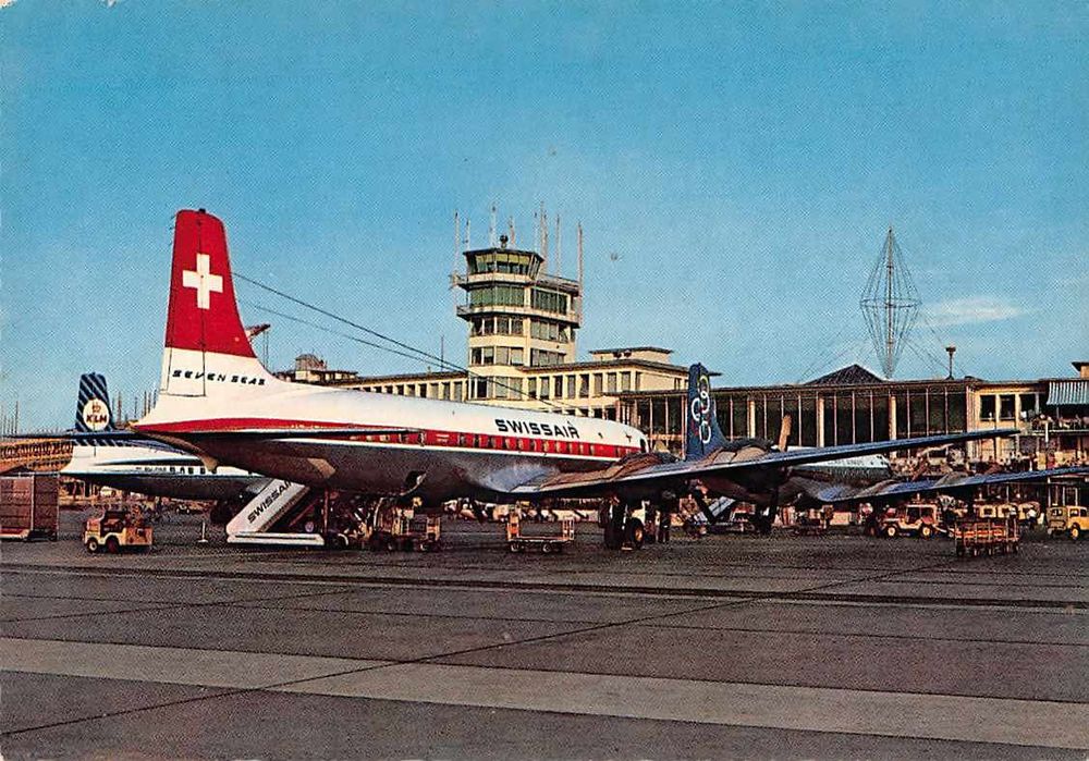 Schöne Ansichtkarte Aviatik DC-7C "Seven Seas" KLOTEN | Kaufen auf Ricardo