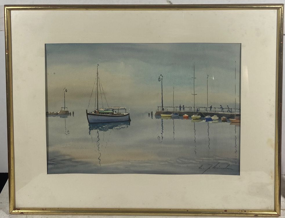 Emil ZBINDEN (1908-1991) Große Boot Szene Aquarell (Gebraucht) in Root ...