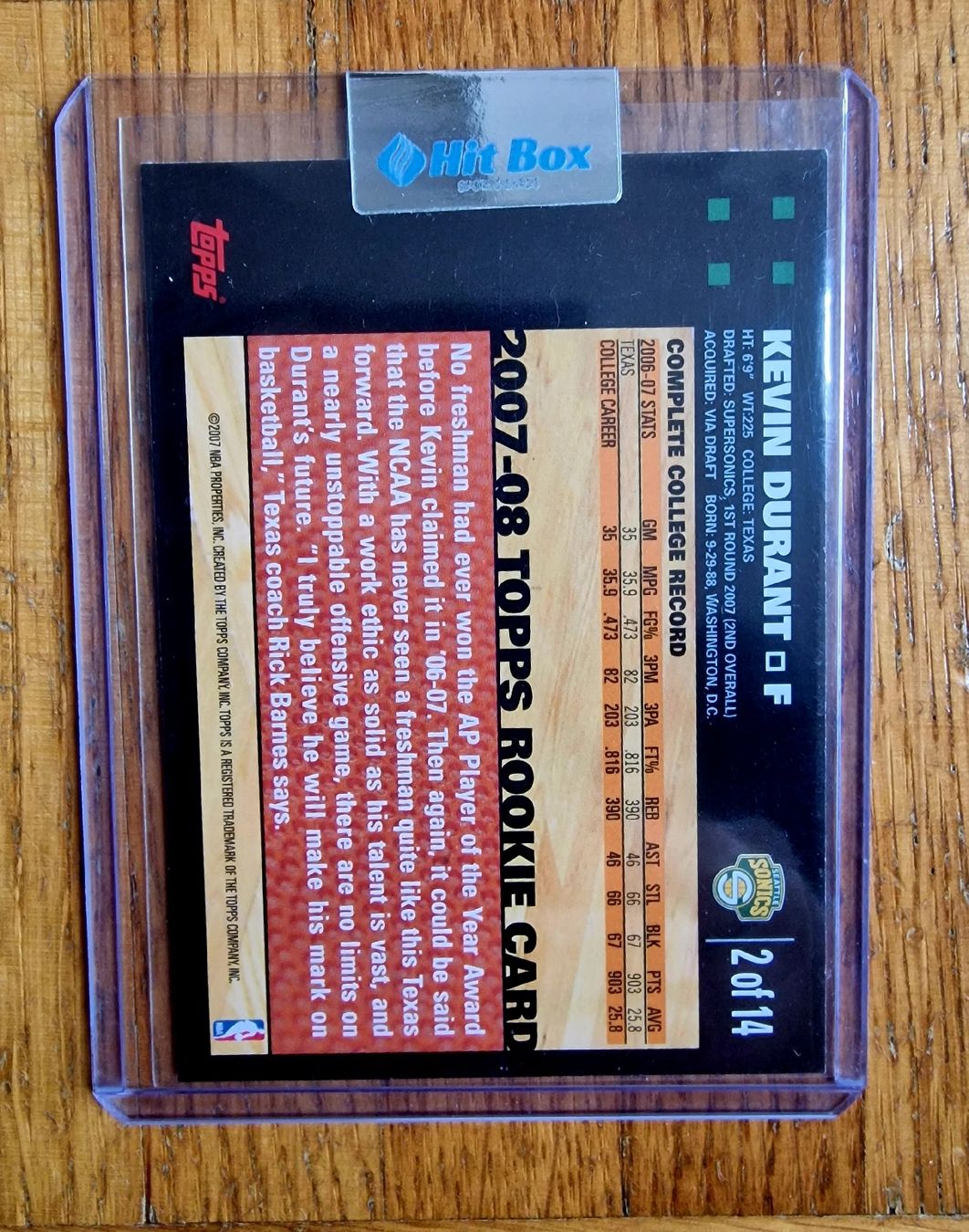 Kevin Durant Topps Rookie Card Seattle Supersonics 2 sur 14 (Neuf (Voir ...