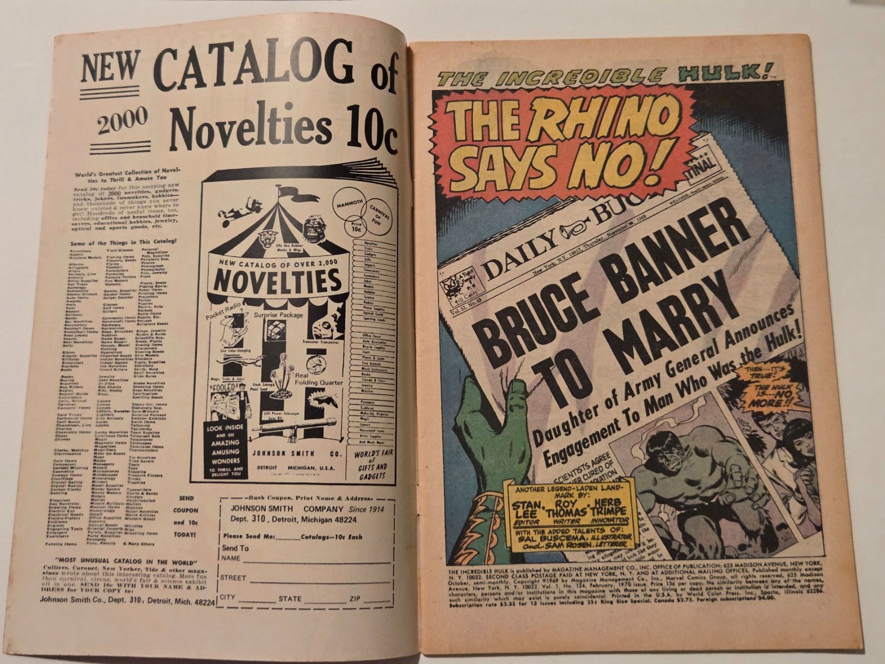INCREDIBLE HULK #124 (Marvel, 1970) Wrath of the Rhino! (Gebraucht) in ...