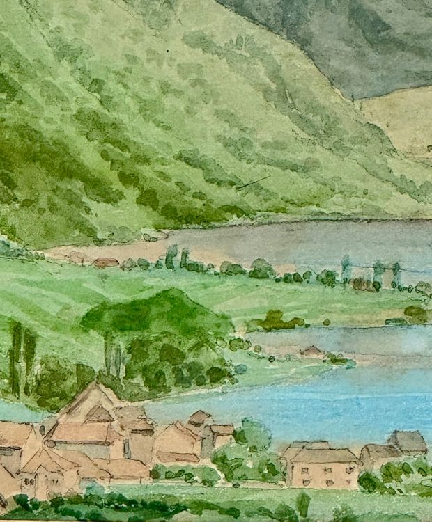 Alte Landschaft Aquarell mit See und Berg Ansicht | Kaufen auf Ricardo