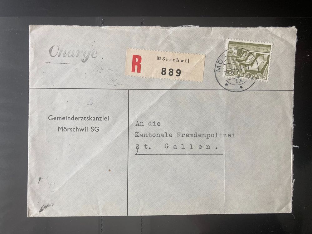 CH 1954 R-Brief 30Rp. Stauwerk Mörschwil St.Gallen (Gebraucht) in Liestal für CHF 3 – mit ...
