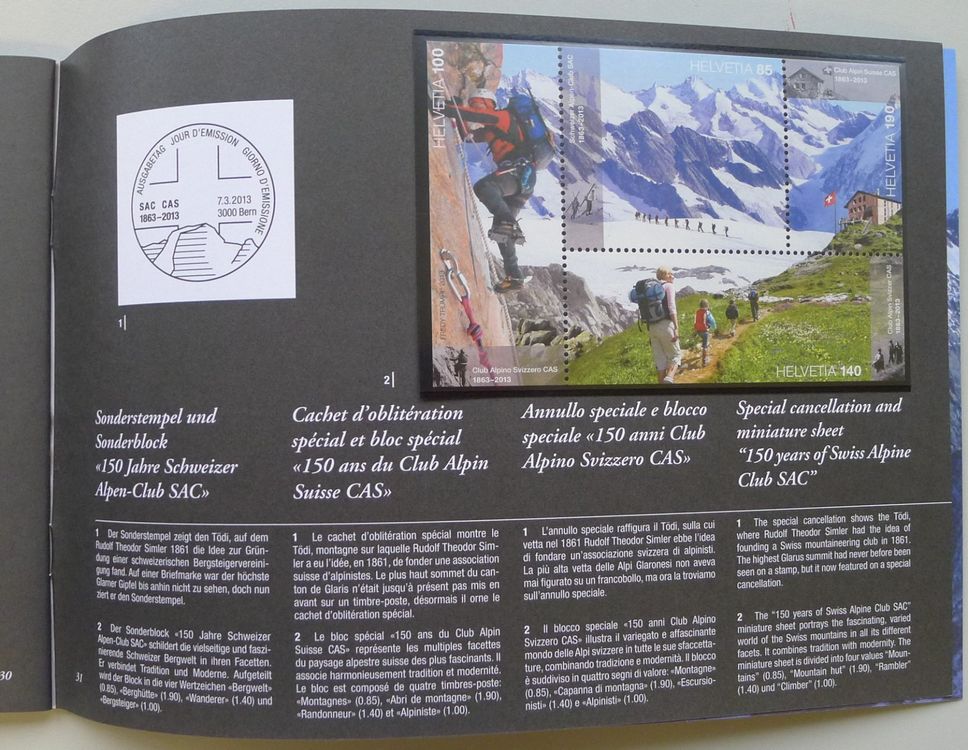 2013, Briefmarken-Heft 150 Jahre Schweizer Alpen-Club SAC. (Gebraucht ...