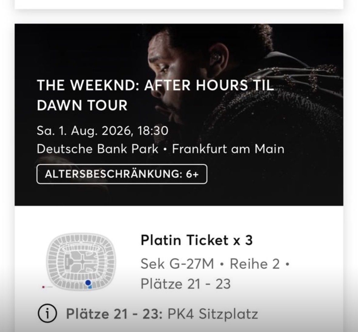 3x The Weeknd Platin Tickets, Frankfurt, 1. Aug. 2026 (Neu und ...