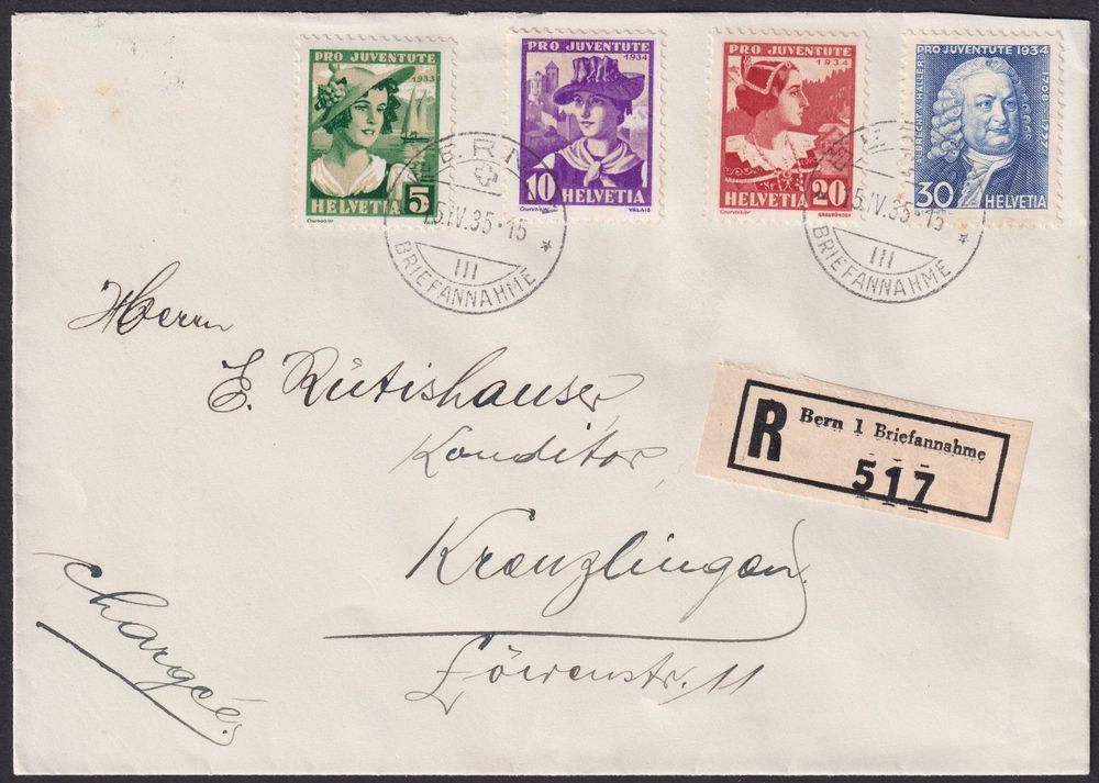 1934, J65+J70-J72 seltener PJ-Brief von BERN. KAT = LP! (Gebraucht) in ...