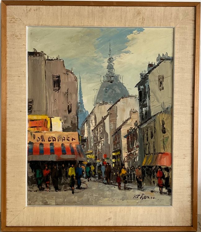 Strasse Szene Gemälde , Unleserlich Signiert | Kaufen auf Ricardo