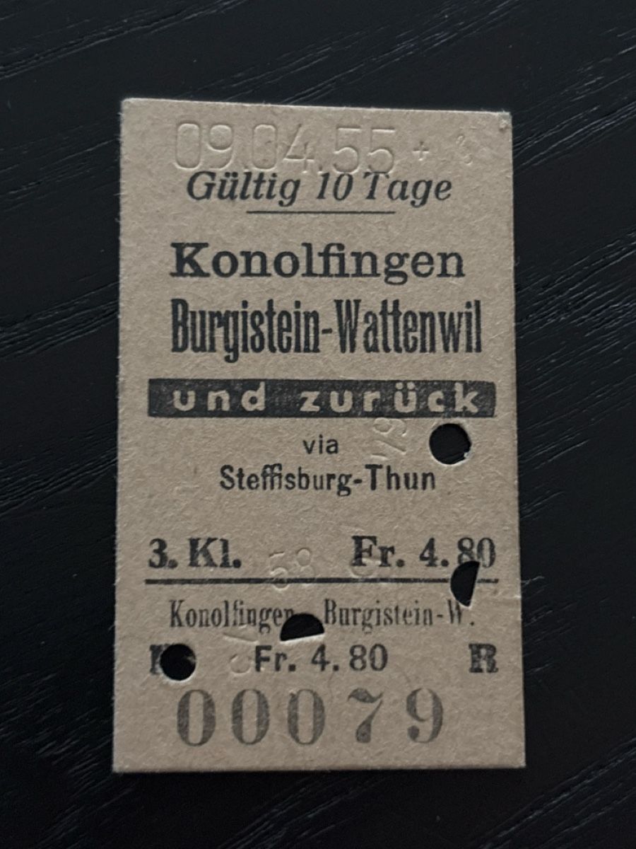 Alte SBB Billet-Karte Konolfingen-Wattenwil, 1955, Rarität (Gebraucht ...