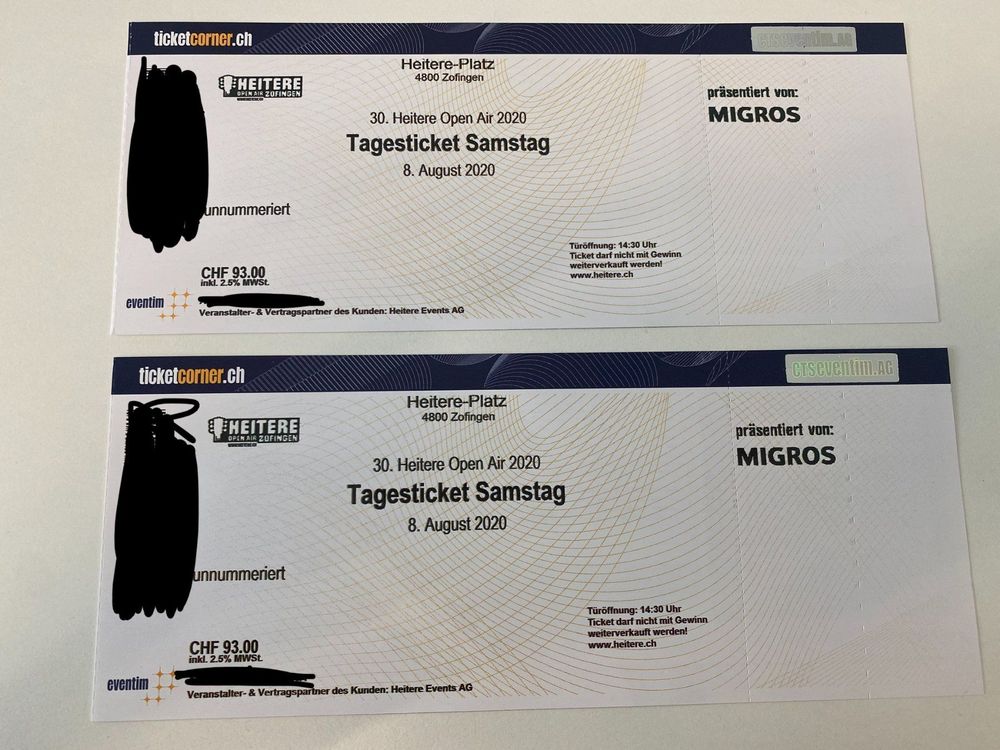 2x Tagesticket Samstag Heitere Open Air Zofingen (Neu (gemäss Beschreibung)) in Schüpfheim für ...