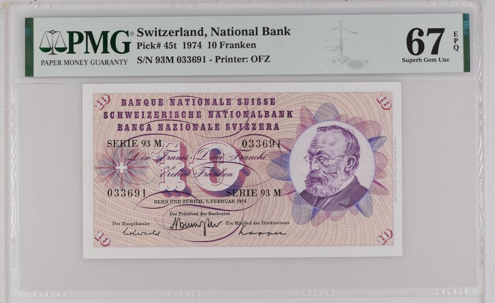10 Franken 1974. Pick 45t. PMG 67. Banknoten | Kaufen auf Ricardo
