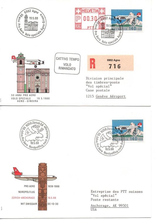 1988 POSTA AEREA 7 FDC SBK F49 Jubiläumflüge 50 J. Stiftung‪ (Neu ...