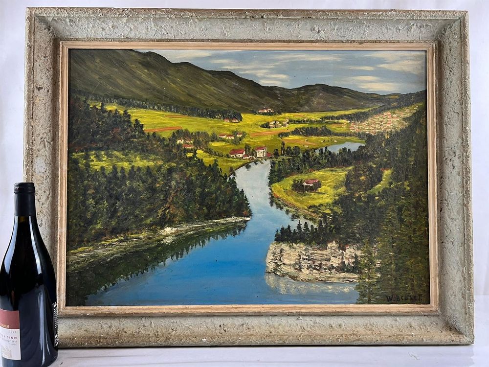 Grosser Flusslandschaft Gemälde Sig. (Gebraucht) in Neuhausen am Rheinfall für CHF 10 – mit ...