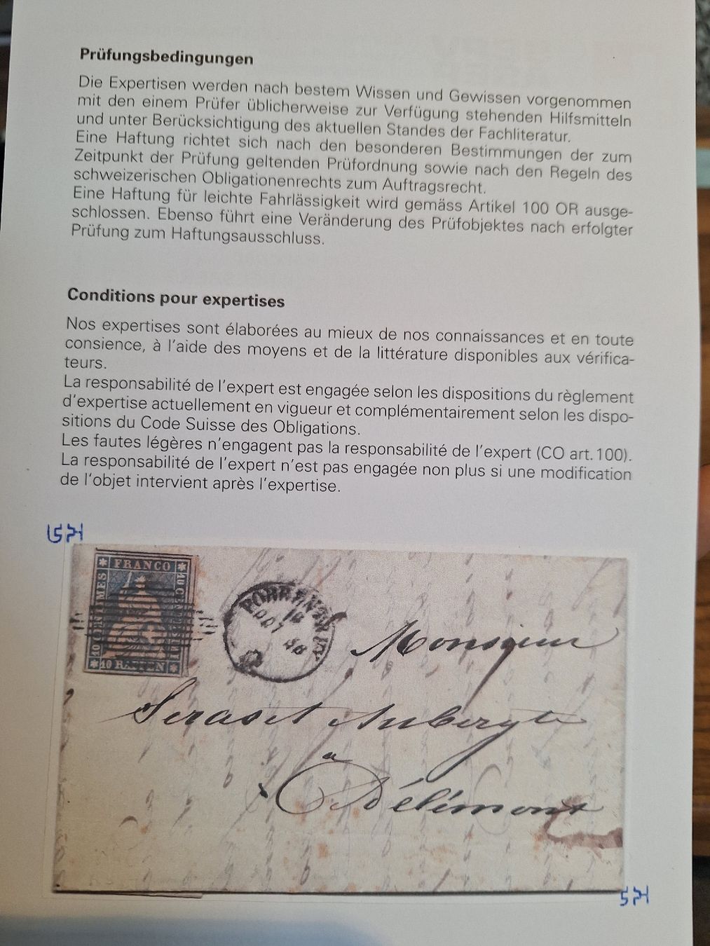 Strubelbrief 23F mit Attest Kat. 2500.- Pruntrut - Delsberg (Gebraucht ...