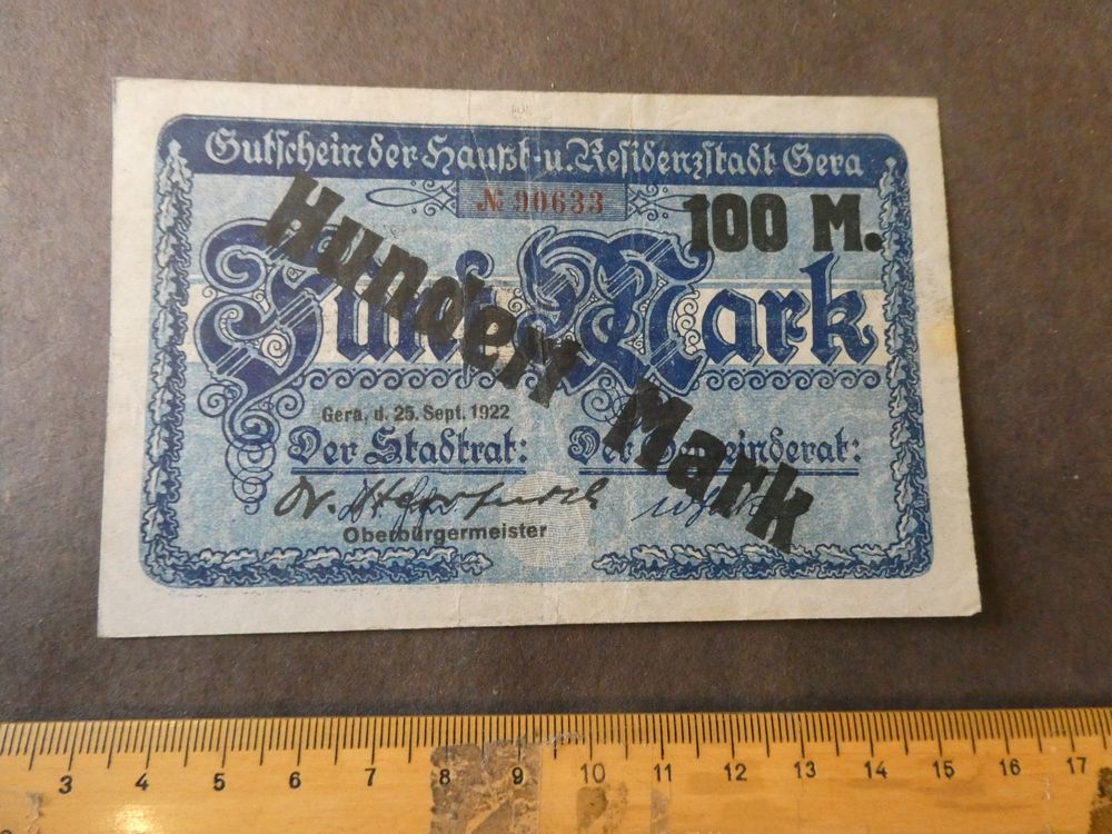 Dt. Reich 1922, Gera 100 Mark (Gebraucht) in Hinterforst für CHF 1 ...