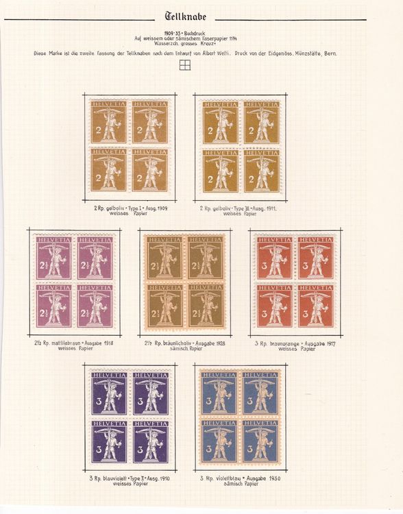 Grosses CH Viererblock Lot "Tellknabe/Tell" ungestempelt | Kaufen auf Ricardo