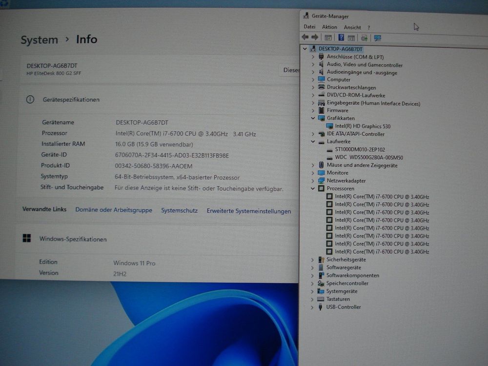 HP ProDesk 800 G2 SFF i7 500GB SSD & 1TB HD Windows 11 Pro (Gebraucht ...