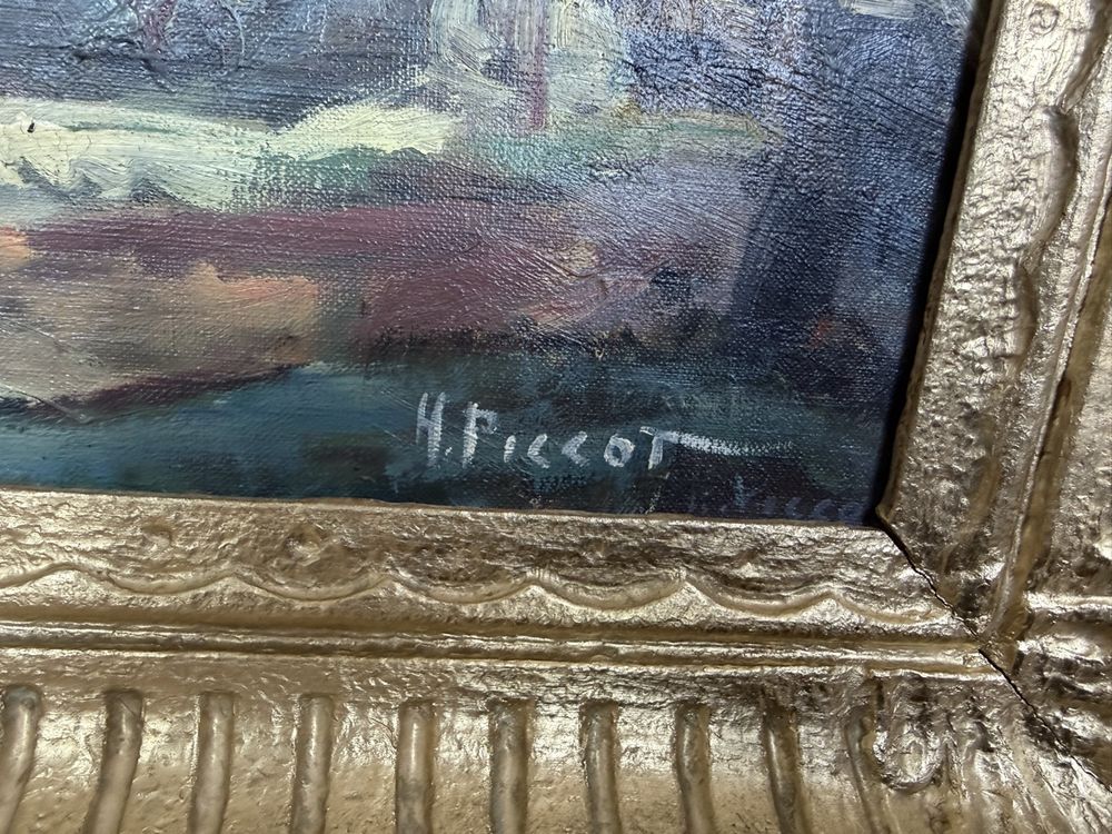 Tableau hivernal signé Piccot, huile sur toile, cadre or (D'occasion) à ...