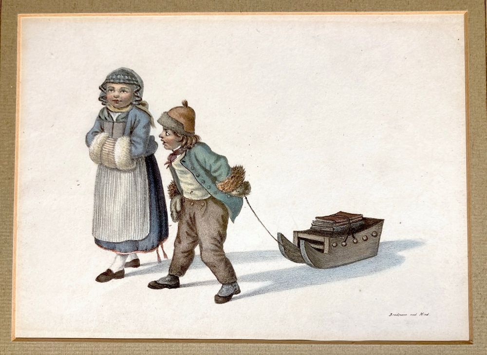 🌟 Kolor. Litho Gottfried Mind 1823 Bern Winter Schlitten 🌟 (Gebraucht ...