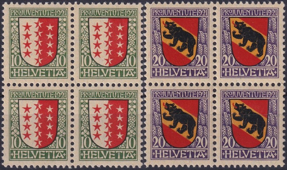 1921, J18+J19 postfrische Viererblöcke (**) Kat: 200.- (Gebraucht) in ...