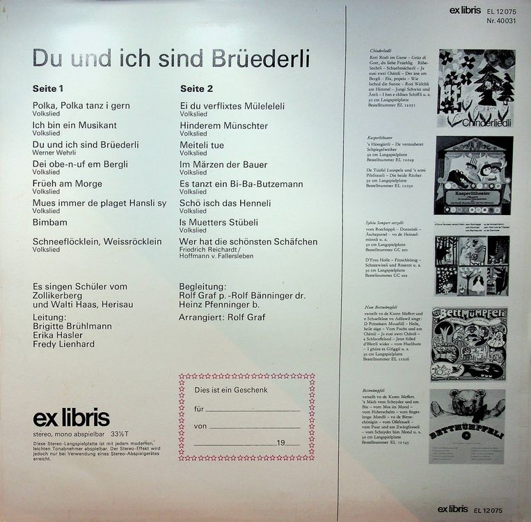 LP Du und ich sind Brüderli und andere Lieder 1970 (Gebraucht) in ...