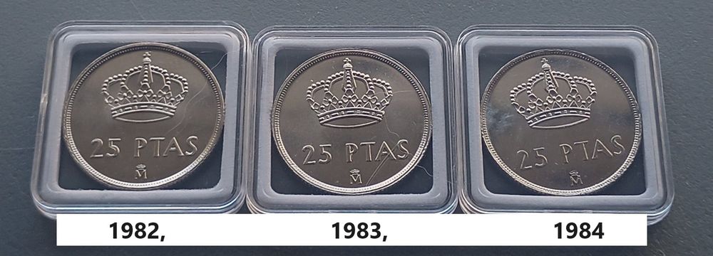 SPANIEN - 25 PESETAS 1975*80 bis 1984, KOMPLETT IN KAPSEL (Neu (gemäss Beschreibung)) in Tobel ...