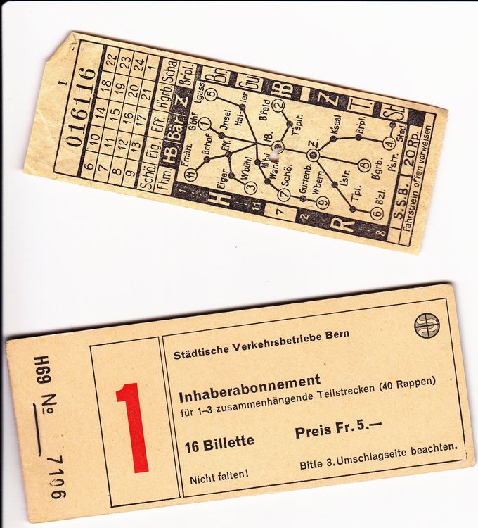 Tram Bern SVB SSB Städtische Verkehrsbetriebe Billette (Gebraucht) in ...