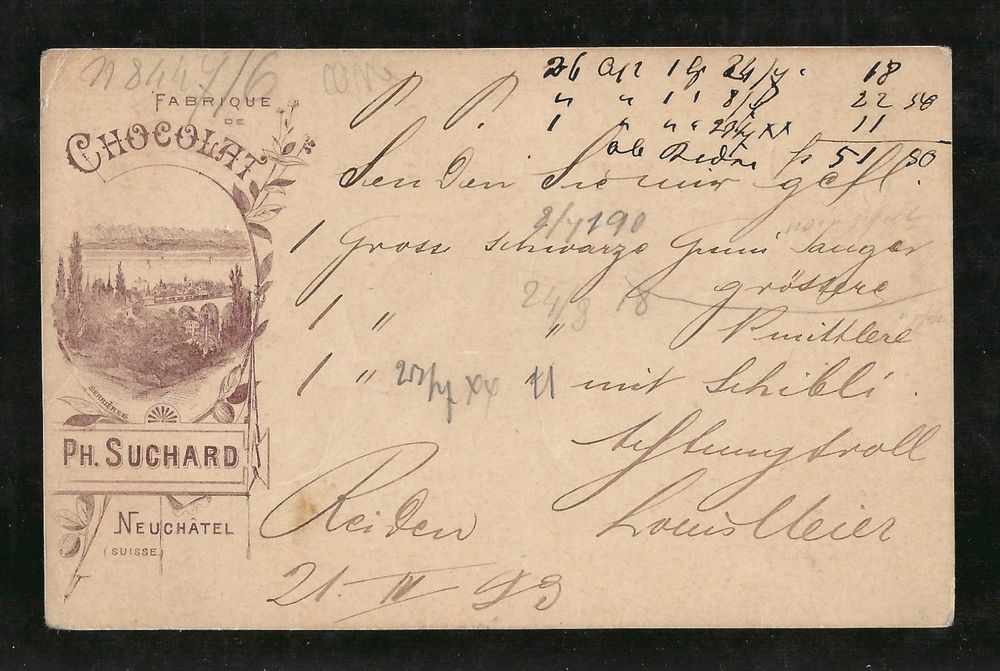 1893 Ganzsache CHOCOLAT PHILIPPE SUCHARD NEUCHÂTEL - REIDEN | Kaufen ...