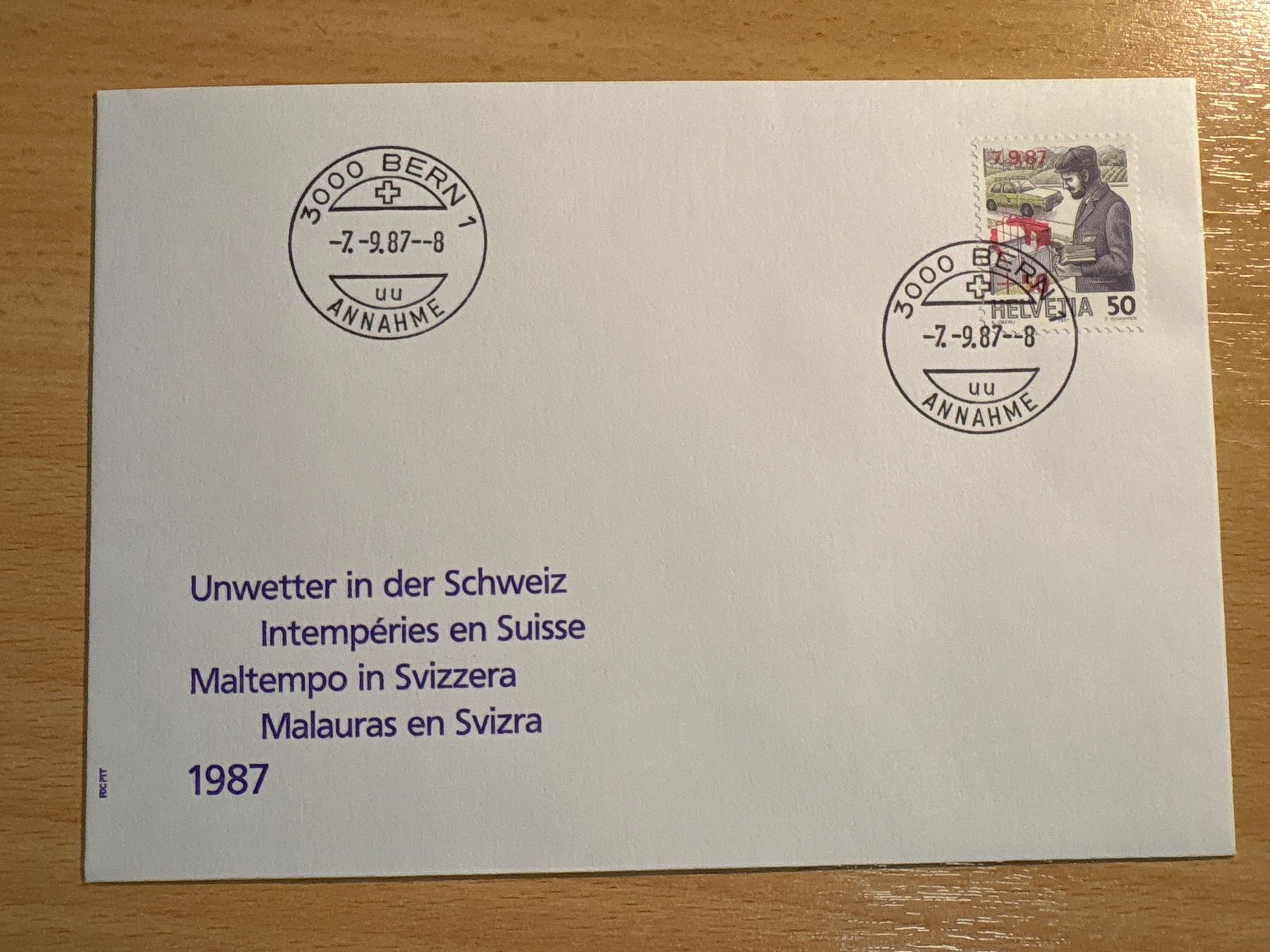Schweiz Briefmarke 1987 Unwetter Ersttagsbrief Sonderstempel (Gebraucht ...