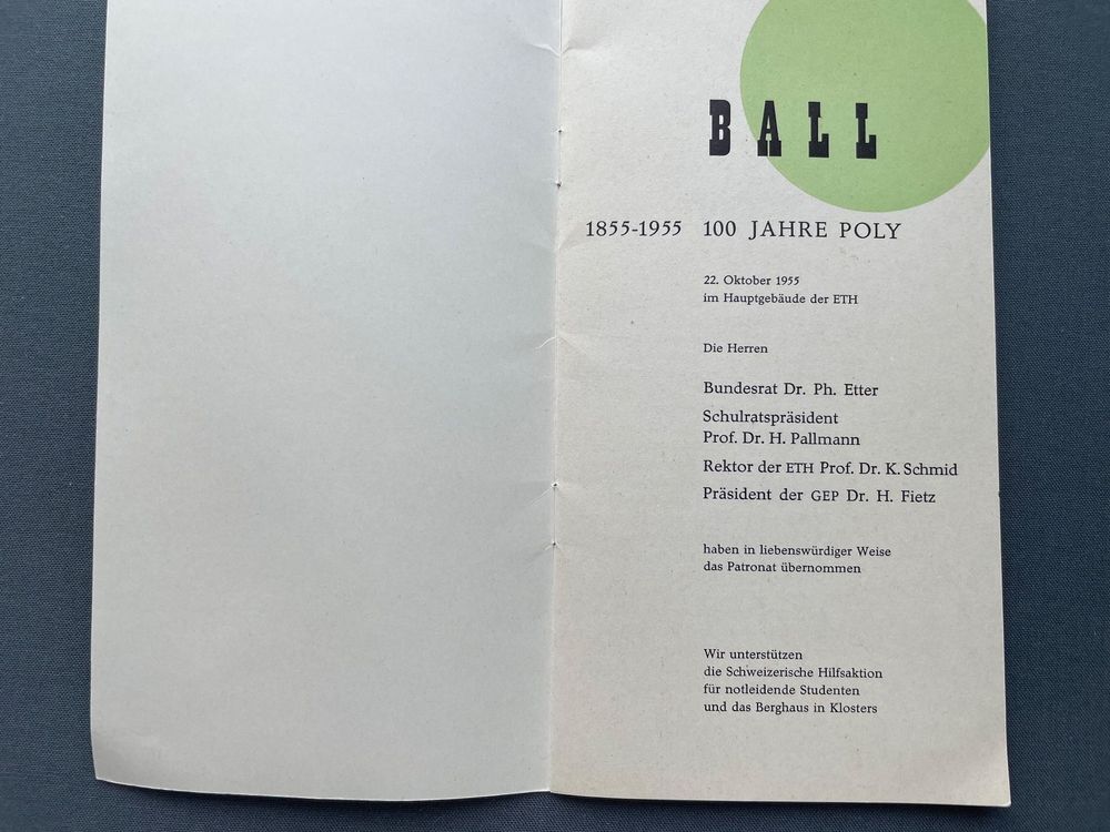 ETH Polyball Programmheft 1955, 100 Jahre Poli (Gebraucht) in ...