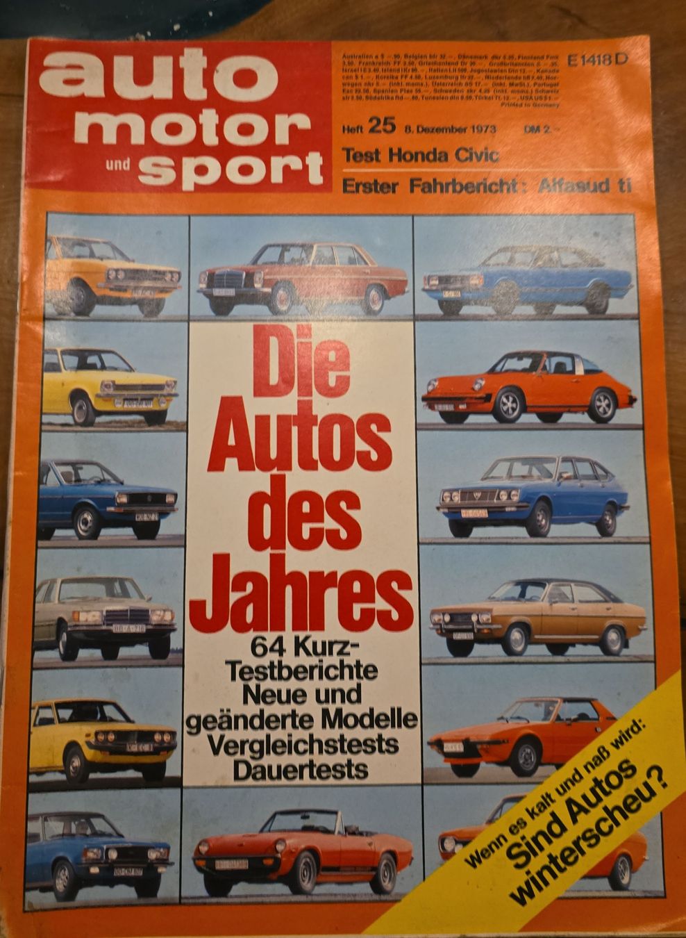 Auto Motor Sport Heft 25/Dezemmmm 1973: Honda Civic Test, Al (Gebraucht ...