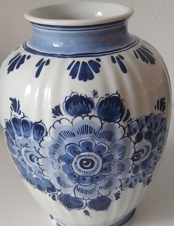 Vintage Delft Blue Vase - Hand Painted Floral Design 20 cm (Defekt) in ...