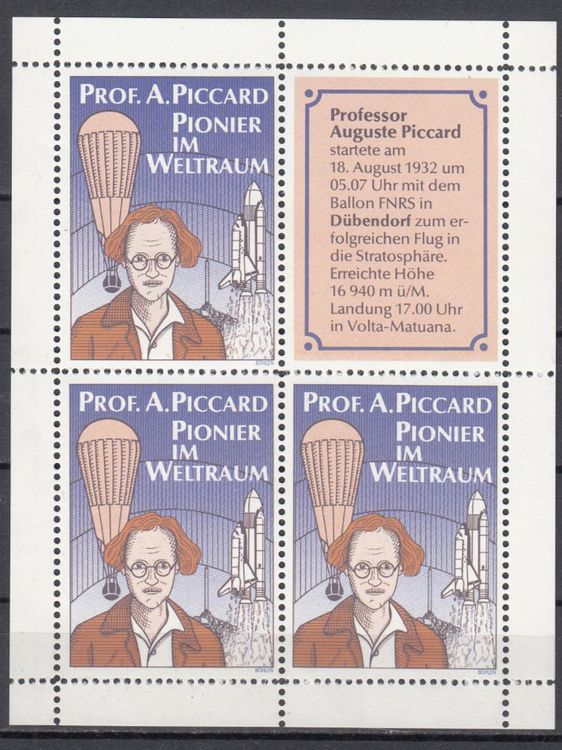 Vignette 4er-Block gezähnt Prof. A. Piccard 1978 postfrisch | Kaufen ...