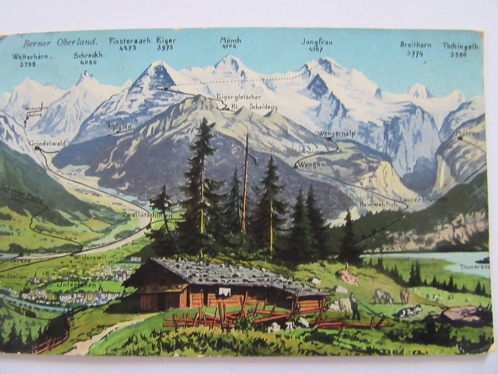 Berner Oberland, gel. 1911, Panoramakarte, Interlaken Widers (Gebraucht) in Kerns für CHF 3 ...